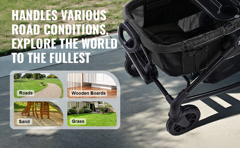 VEVOR All-Terrain Stroller Wagon, 2 Seats Foldable Expedition 2-in-1 ...