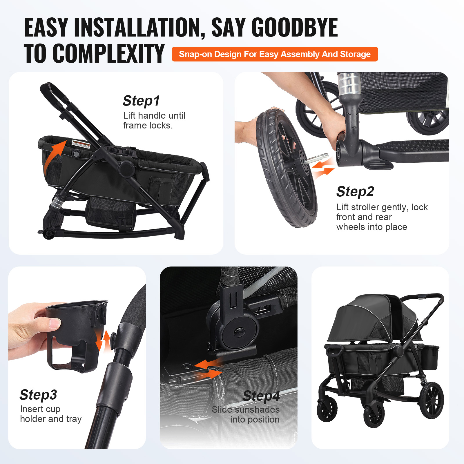 Uimoso Double Stroller for 2 Kids Collapsible Toddler Wagon Stroller ...