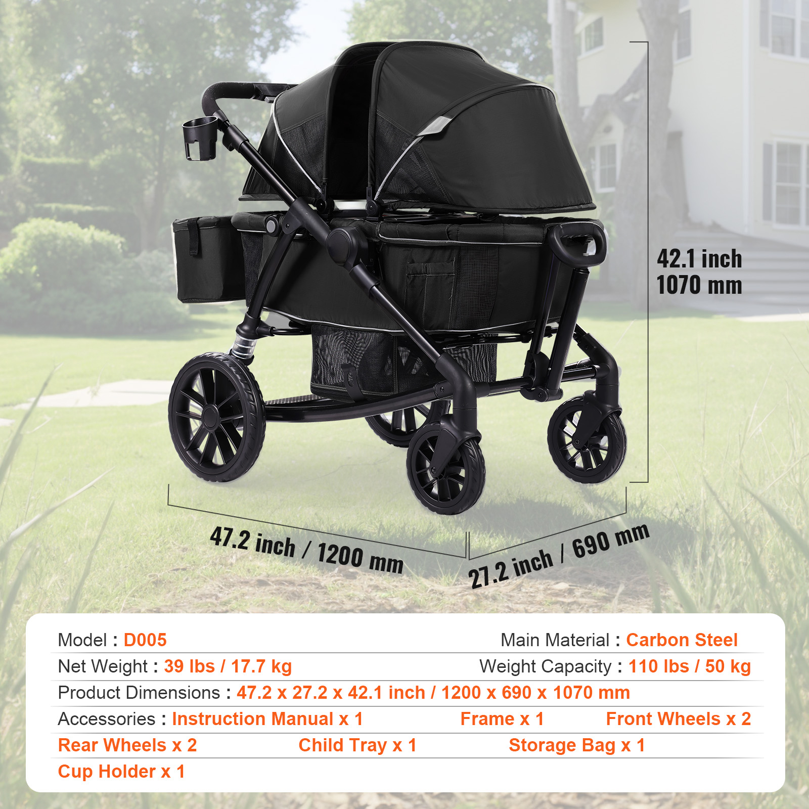 Uimoso Double Stroller for 2 Kids Collapsible Toddler Wagon Stroller ...