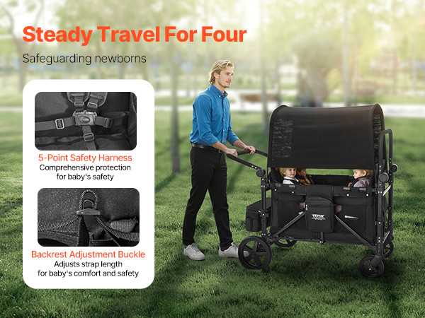 VEVOR Wagon Stroller for 4 Kids Push Pull Collapsible Stroller 330LBS ...