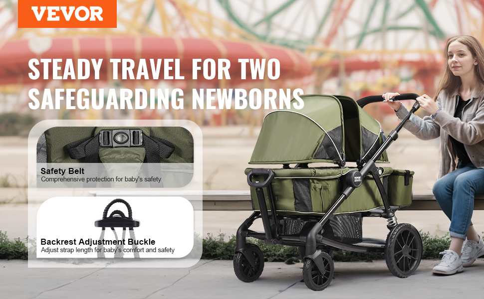 VEVOR All-Terrain Stroller Wagon, 2 Seats Foldable Expedition 2-in-1 ...