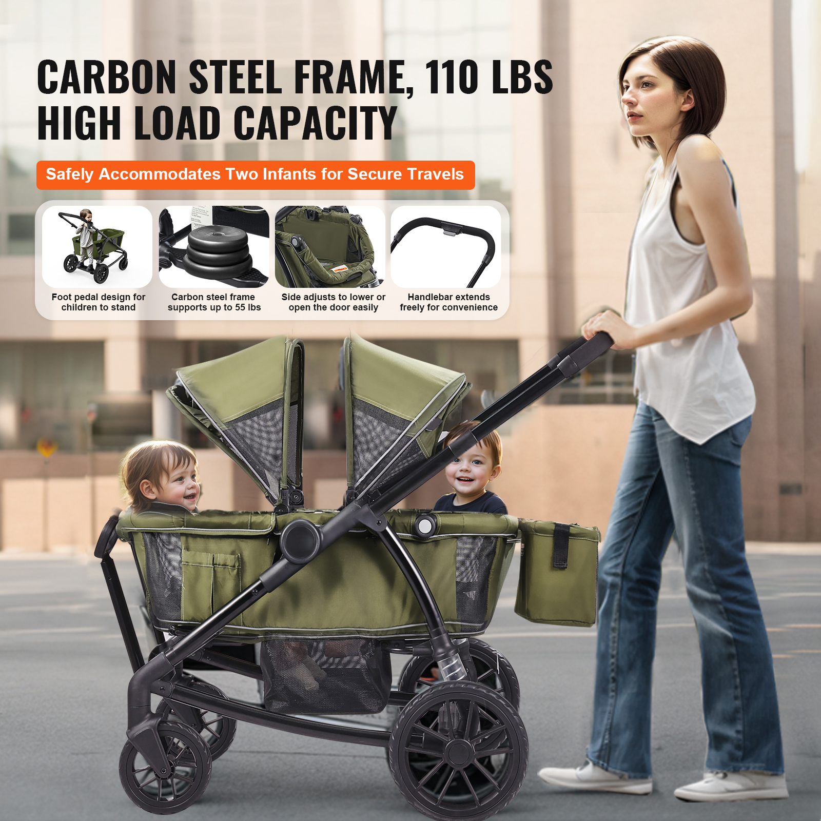 Uimoso Double Stroller for 2 Kids Collapsible Toddler Wagon Stroller ...