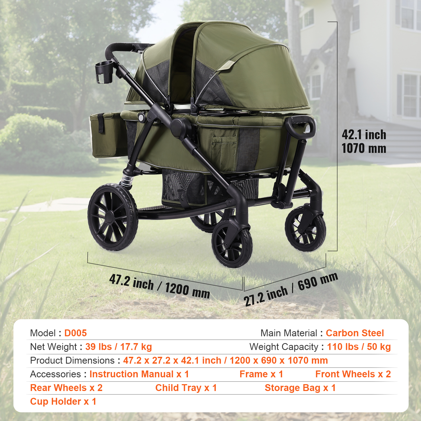 Uimoso Double Stroller for 2 Kids Collapsible Toddler Wagon Stroller ...