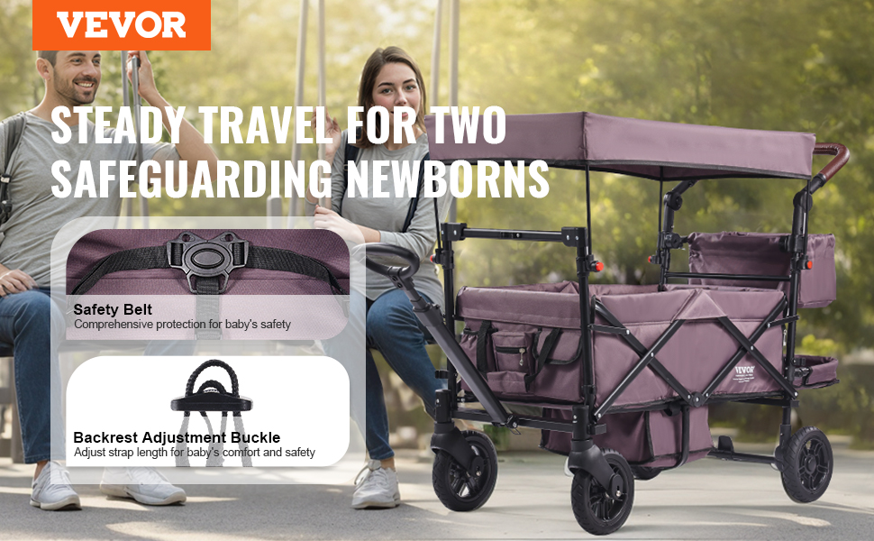VEVOR Wagon Stroller for 2 Kids, Push Pull Quad Collapsible Stroller ...
