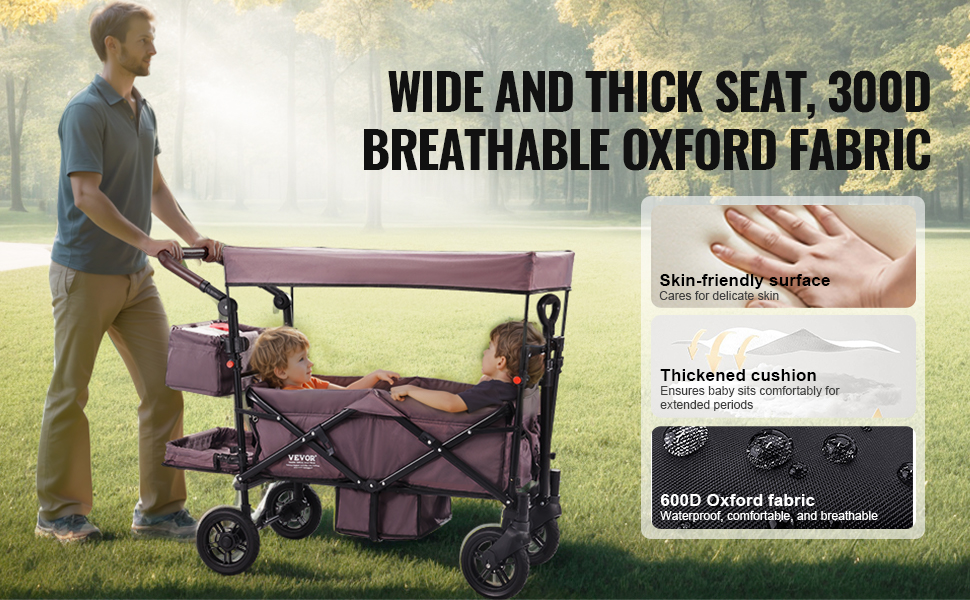 VEVOR Wagon Stroller for 2 Kids, Push Pull Quad Collapsible Stroller ...