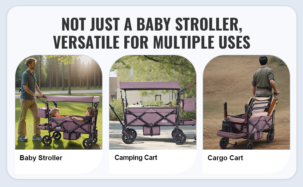 VEVOR Wagon Stroller for 2 Kids, Push Pull Quad Collapsible Stroller ...