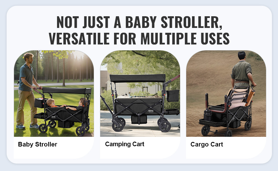 VEVOR Wagon Stroller for 2 Kids, Push Pull Quad Collapsible Stroller ...