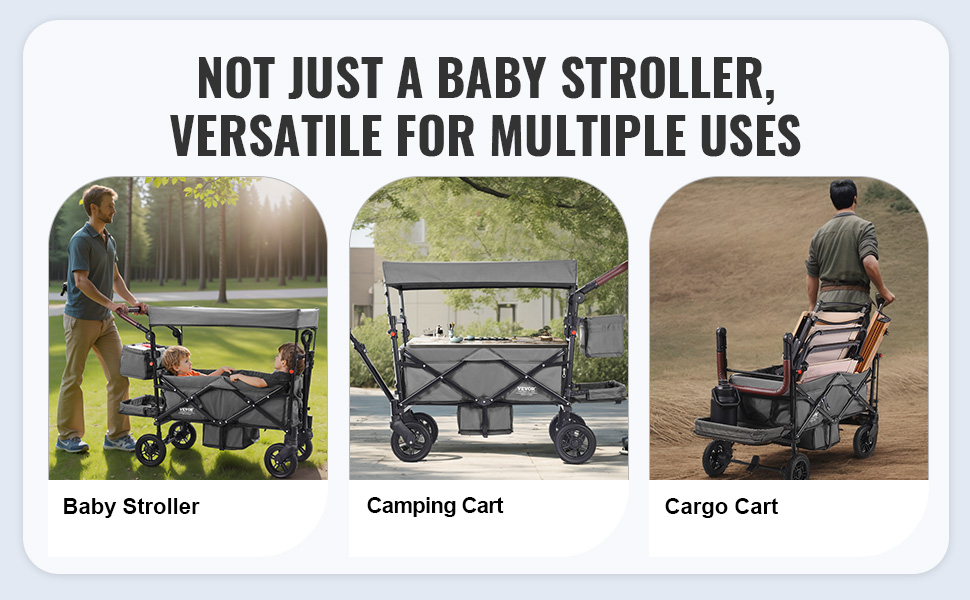 VEVOR Wagon Stroller for 2 Kids, Push Pull Quad Collapsible Stroller ...