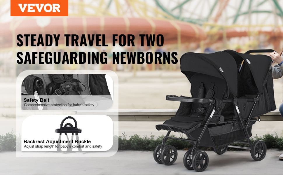 VEVOR Double Stroller Foldable Lightweight Twin Tandem Stroller Black ...