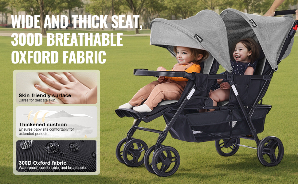 VEVOR Double Stroller Foldable Lightweight Twin Tandem Stroller Dark ...