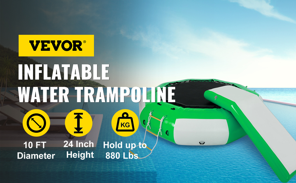 VEVOR Inflatable Water Trampoline 10ft , Round Inflatable Water Bouncer ...