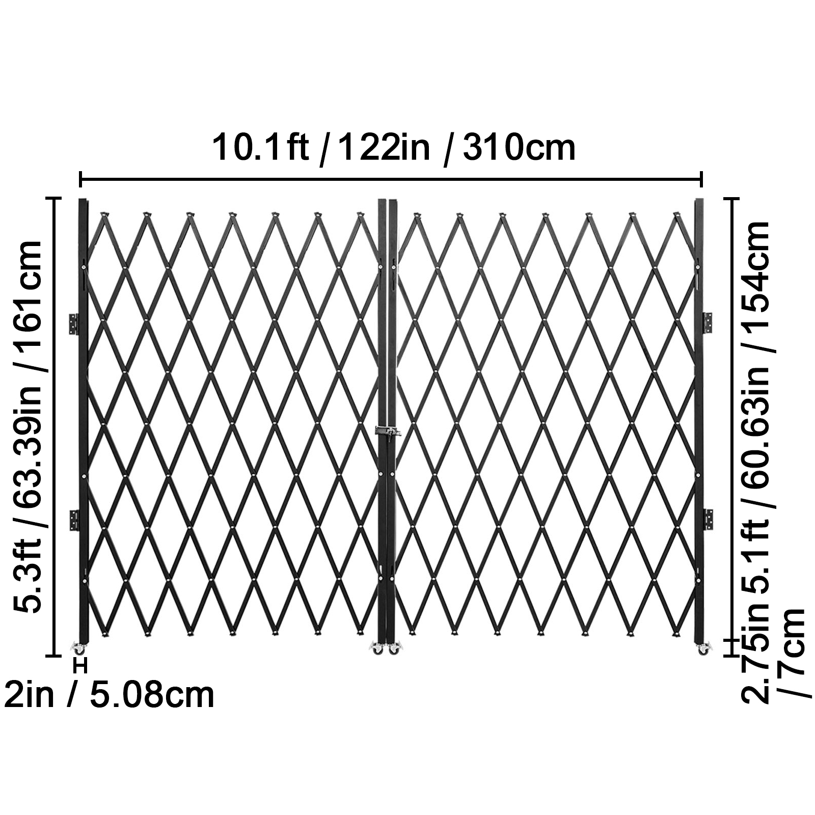 Folding Security Door Gate Single 48"H x 37"/66"/71"W Double 6-1/2 ...