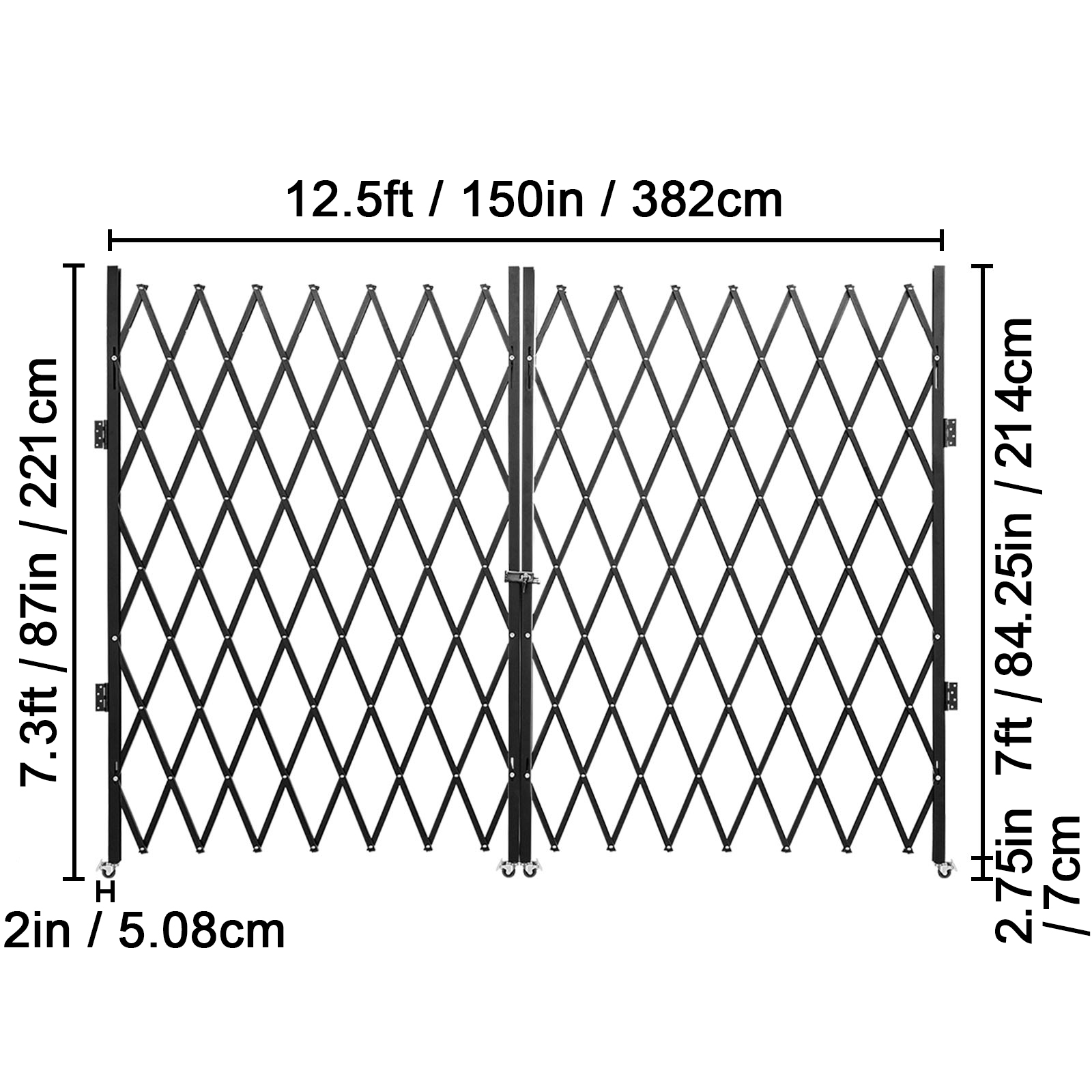 VEVOR Folding Security Door Gate Single 48"H x 37"/66"/71"W Double 6-1/ ...