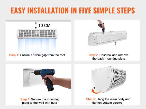 VEVOR 42" Commercial Indoor Air Curtain Super Power 2 Speeds 1350CFM ...