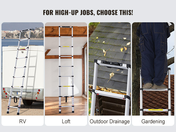 VEVOR Telescoping Extension Ladder 8.5FT One-button Retraction 375 LBS ...