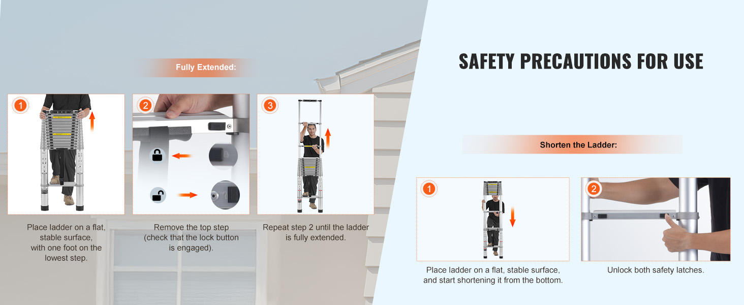 VEVOR Telescoping Extension Ladder 20.3FT Multi-button Retraction 419 ...