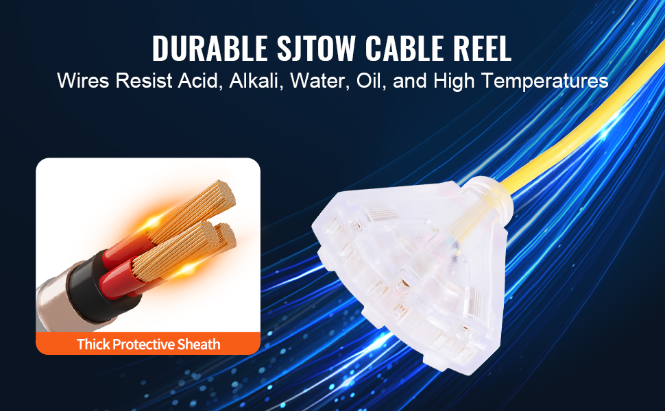 VEVOR Retractable Extension Cord Reel Power Cord Reel 65FT 12AWG/3C ...