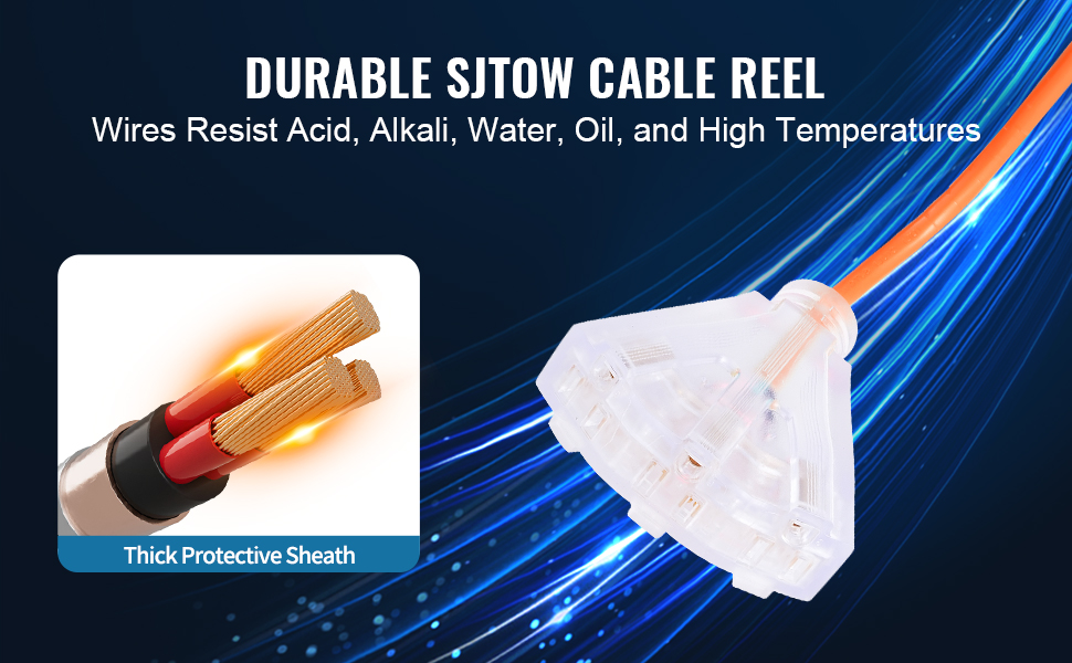 VEVOR Retractable Extension Cord Reel Power Cord Reel 80FT 12AWG/3C ...