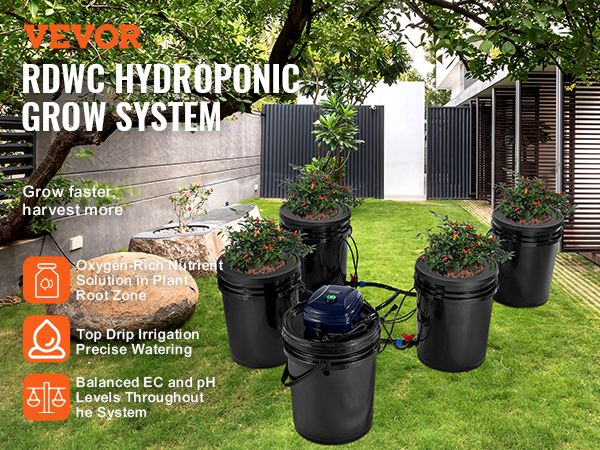 VEVOR RDWC Hydroponics System Recirculating Deep Water Culture 4 ...