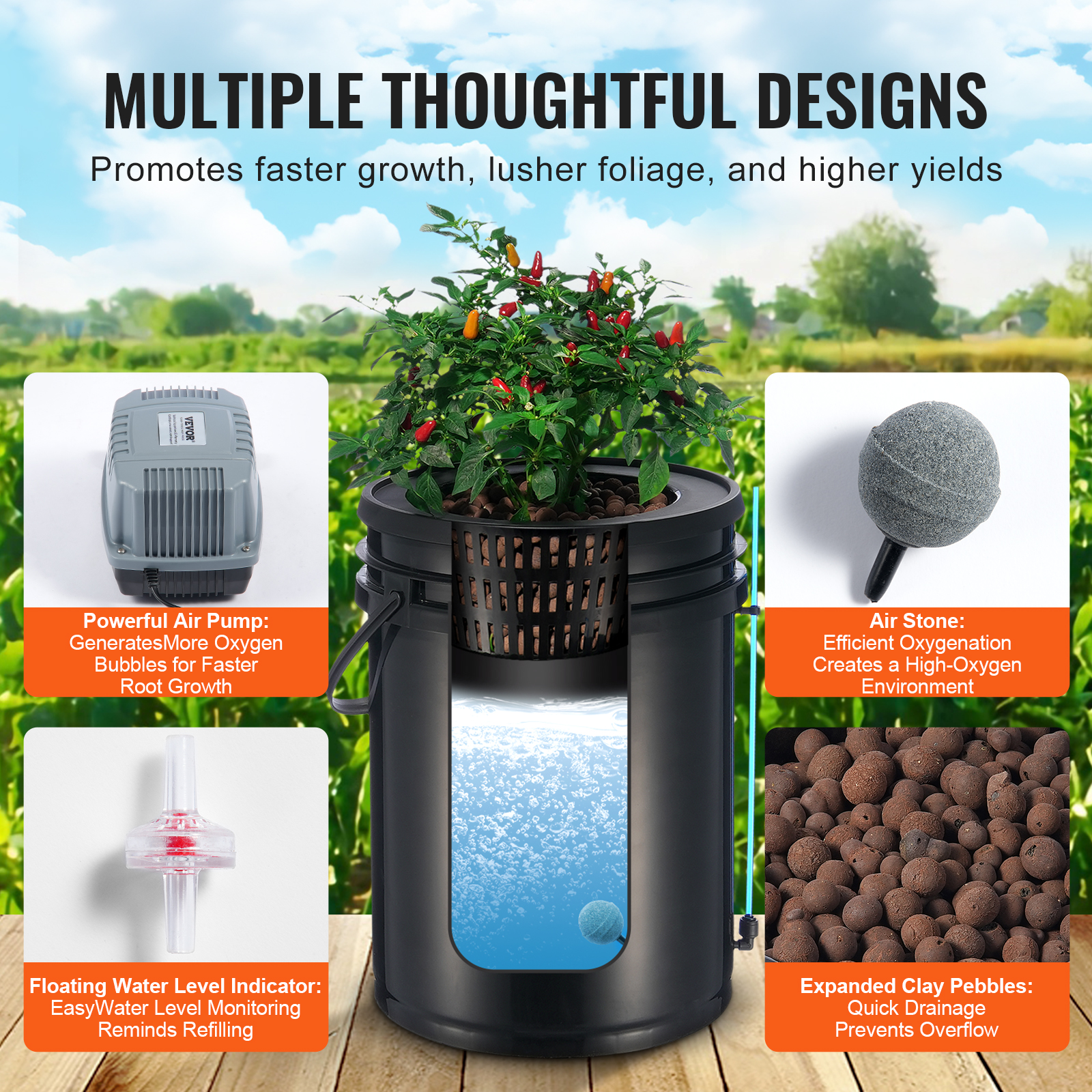DWC Hydroponics Grow System Deep Water Culture with Top Drip 4 Buckets ...