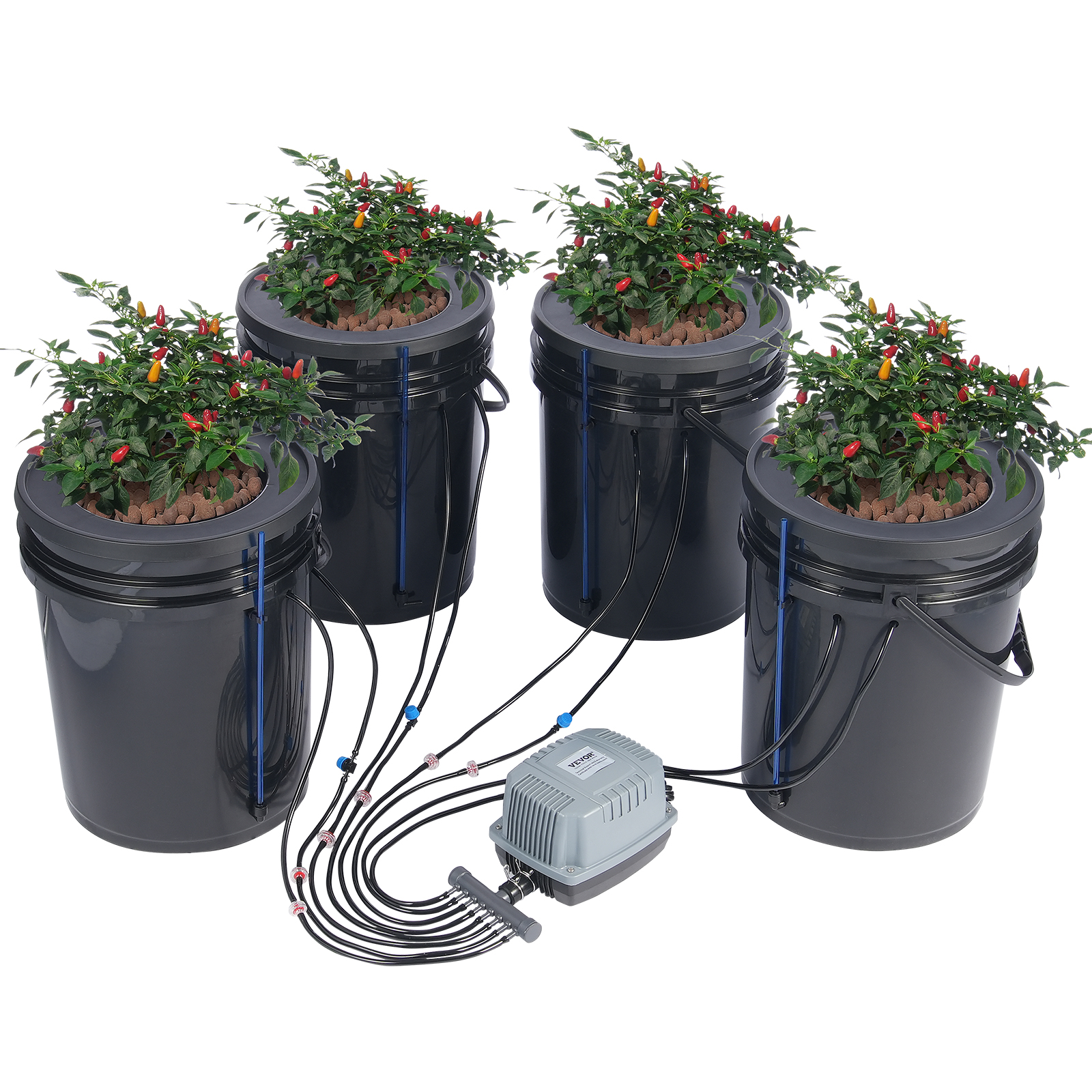 DWC Hydroponics Grow System Deep Water Culture with Top Drip 4 Buckets ...