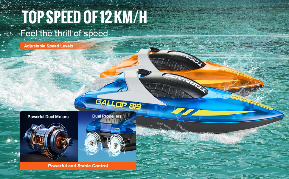 Christmas gifts! VEVOR 2 PCS RC Boat 2.4 GHz Remote Control Racing Boat ...