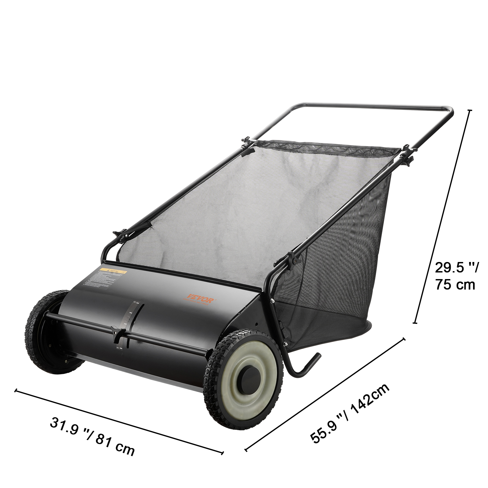 VEVOR Push Lawn Sweeper, 26-inch Leaf & Grass Collector, Strong Rubber Wheels & Heavy Duty ...