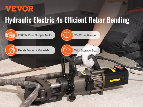 VEVOR 2000W Electric Hydraulic Rebar Bender up to 1.26 Inch (20-32mm ...