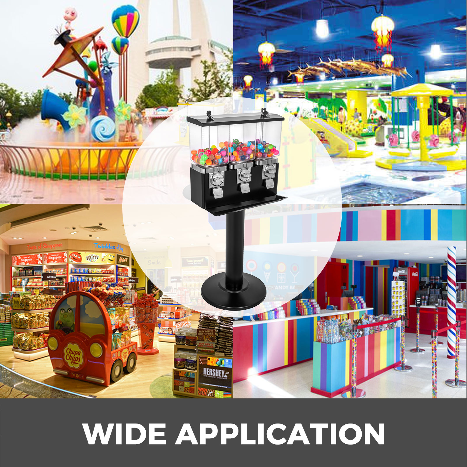 VEVOR Triple Head Candy Vending Machine, 1-inch Gumball Vending Machine ...