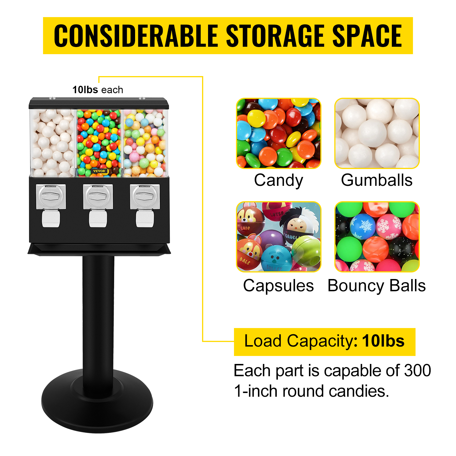 VEVOR Triple Head Candy Vending Machine, 1-inch Gumball Vending Machine ...