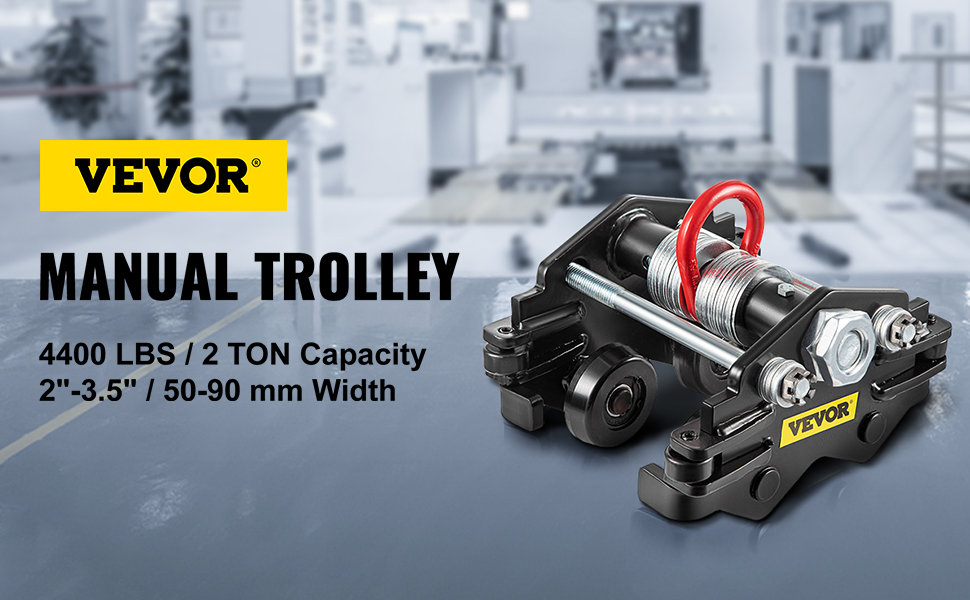 VEVOR Manual Trolley, 4400 LBS/2 Ton Load Capacity Beam Trolley, 2"-3.5 ...