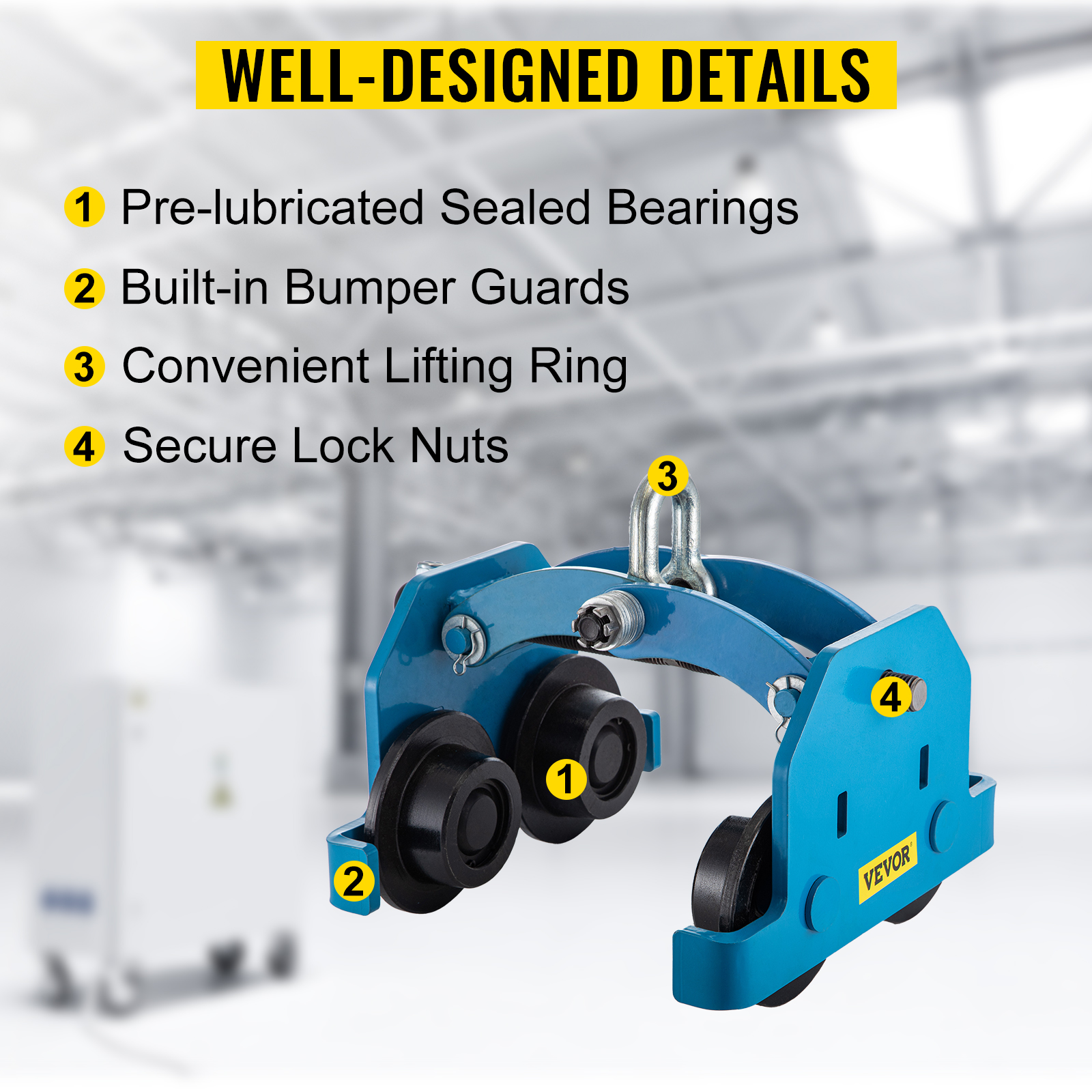 VEVOR Manual Trolley 6600LBS/3Ton Load Capacity Beam Trolley 2.8-7.7 ...