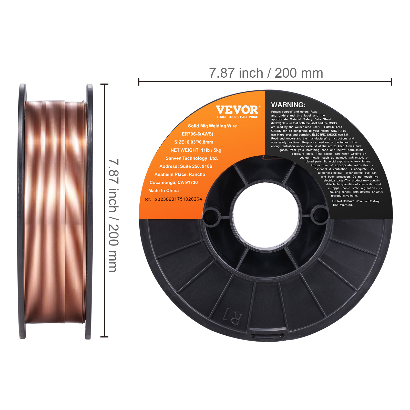 VEVOR Solid MIG Welding Wire, ER70S-6 0.030-inch 11LBS with Low Splatter and High Levels of ...