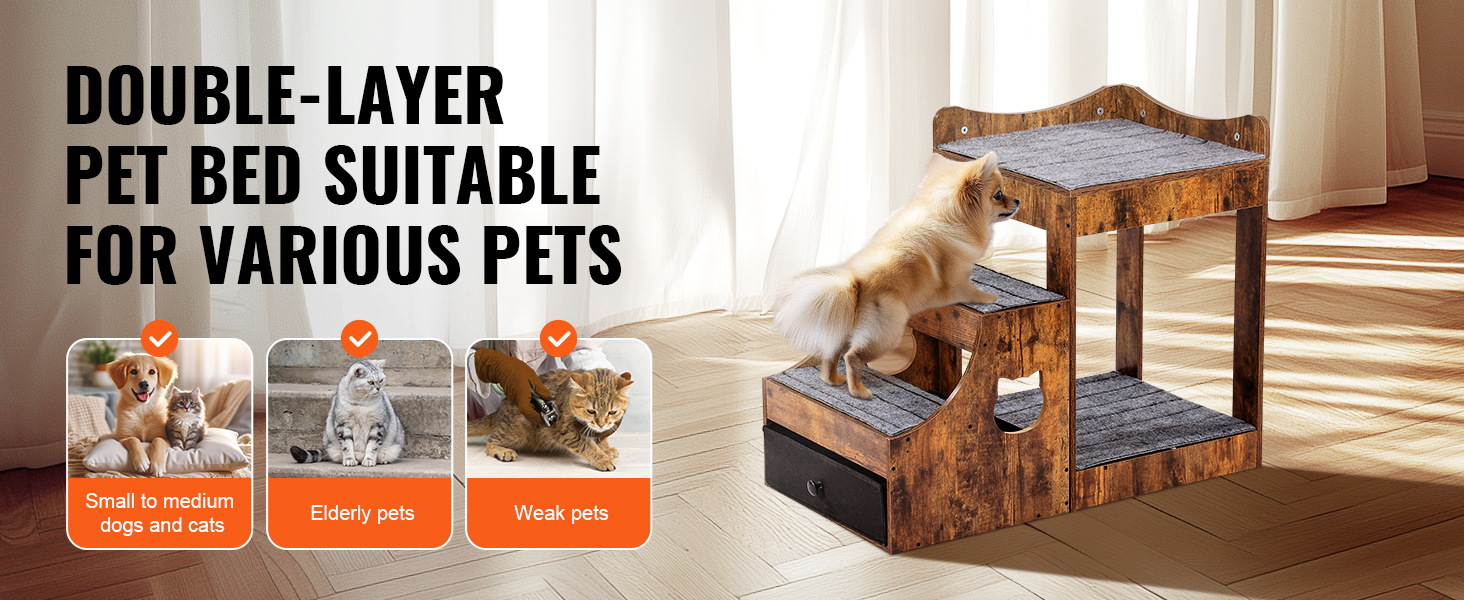 VEVOR Pet Bunk Bed with Stairs Dog/Cat Window Perch with Storage Indoor ...