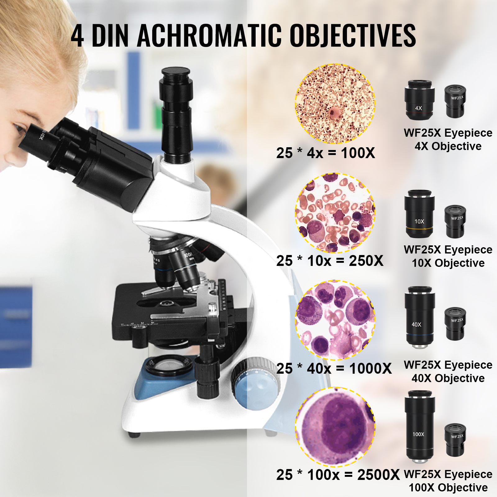 Vevor Trinocular Compound Microscope Compound Light Microscope 40x ...