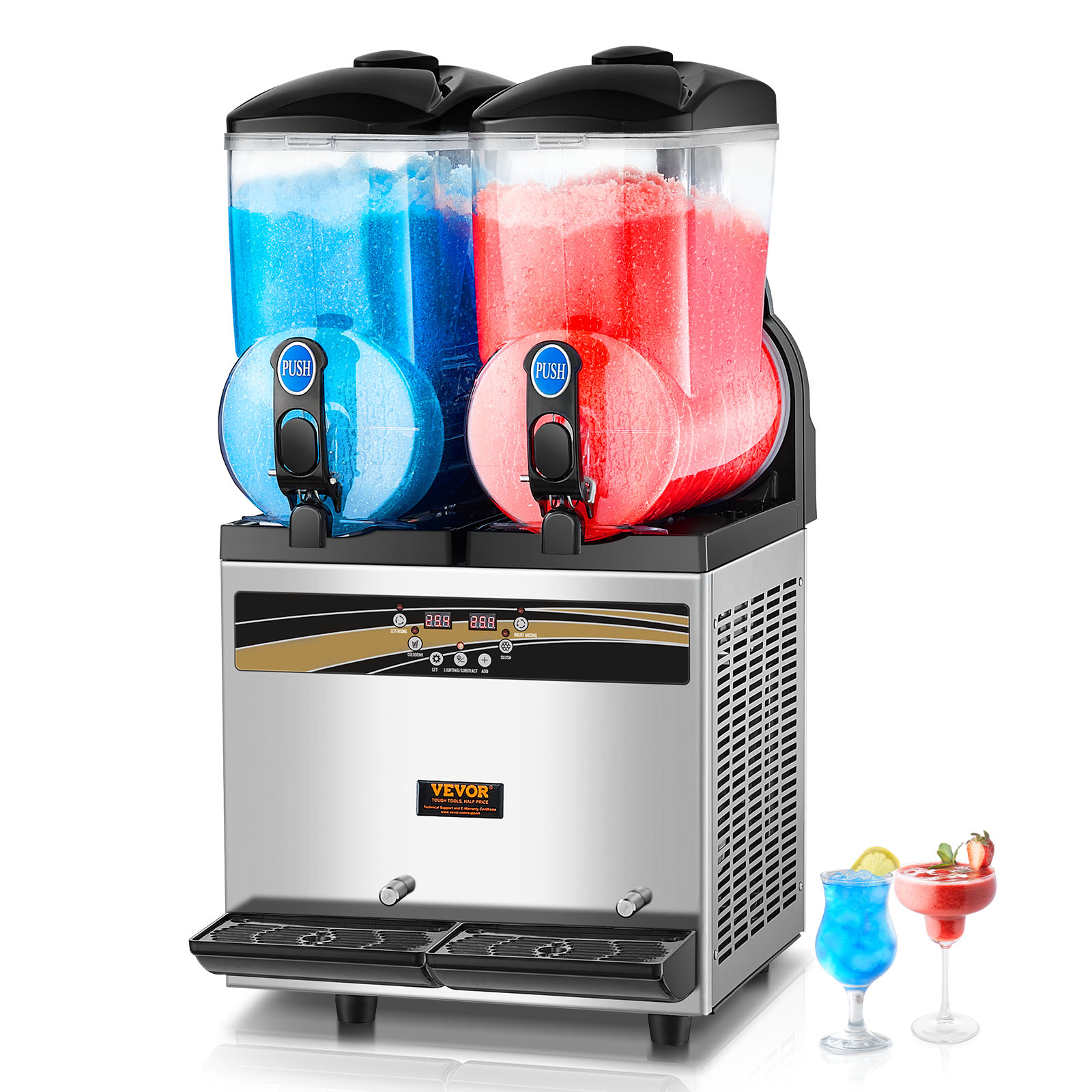 VEVOR Commercial Slush Machine Margarita Slush Maker 2x15L Frozen Drink ...