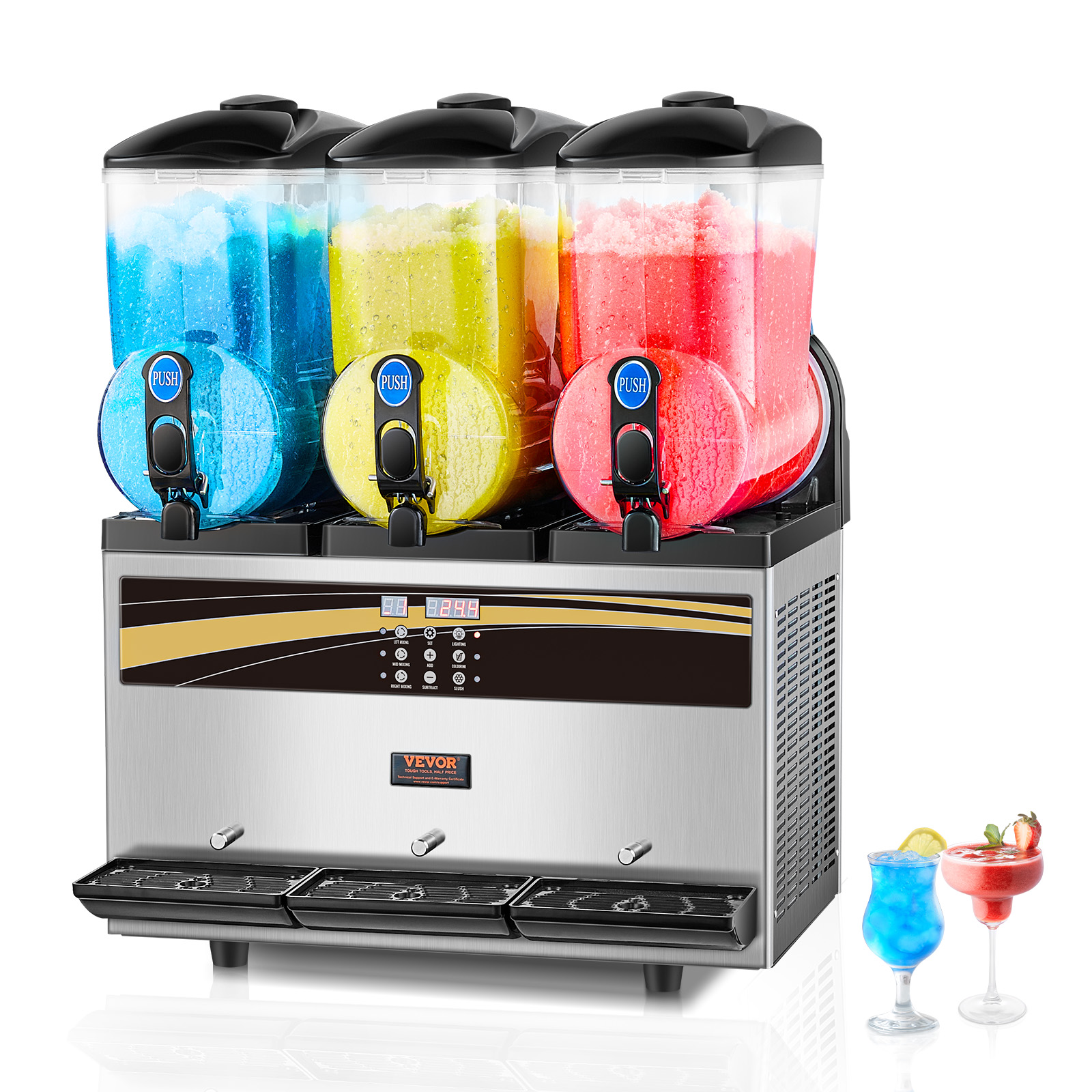 VEVOR Slush Frozen Drink Machine, 3x15L Tank Commercial Margarita ...