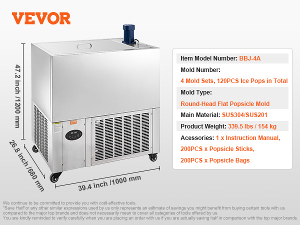 VEVOR Commercial Popsicle Machine 4 Mold Set - 120 PCS Ice Pops Making ...