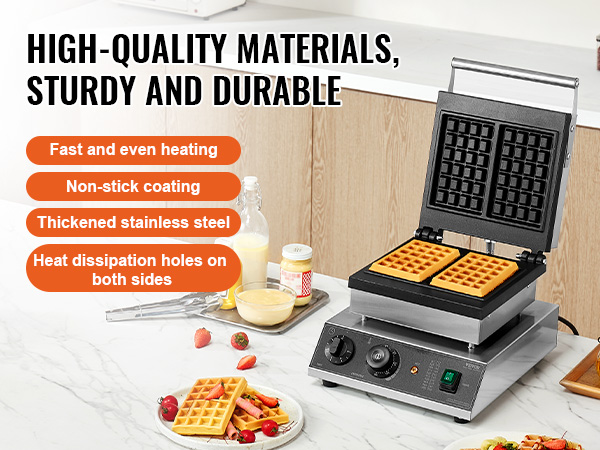 VEVOR 2PCS Commercial Waffle Maker Rectangle Waffle Baker Machine 2000W ...
