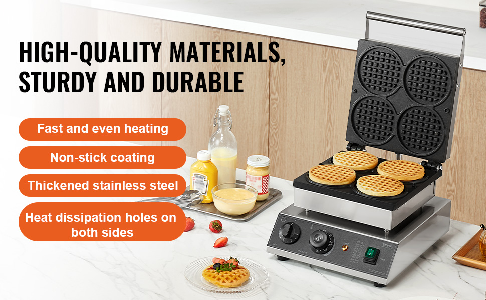 VEVOR 4PCS Commercial Waffle Maker Round Waffle Iron Machine 1750W Non ...