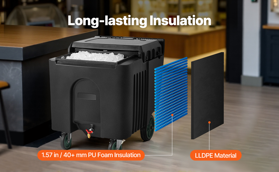 Commercial Ice Bin 61.6 L Portable Ice Caddy with Sliding Lid and Four ...