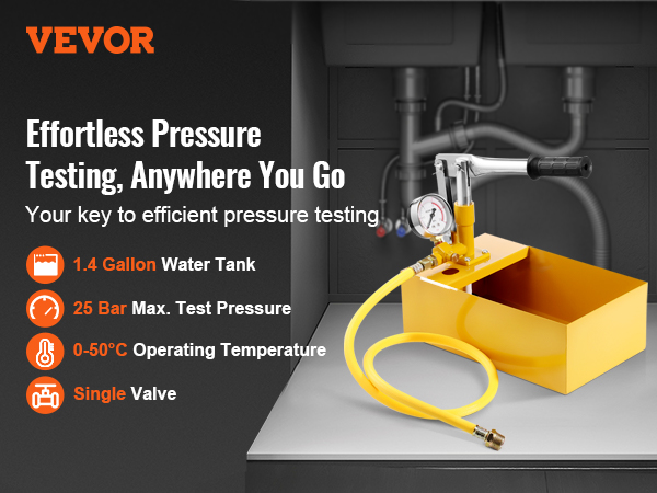 VEVOR Bomba de Prueba Hidrostática 25 Bar Kit de Probador de Presión de Agua Manual Hidráulico ...