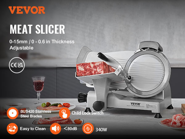 VEVOR Meat Slicer, 340W Electric Deli Food Slicer with 10" SUS420 ...
