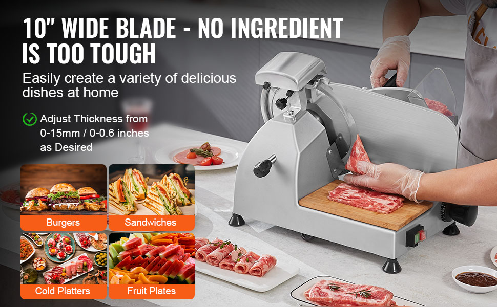 VEVOR Meat Slicer, 340W Electric Deli Food Slicer with 10" SUS420 ...