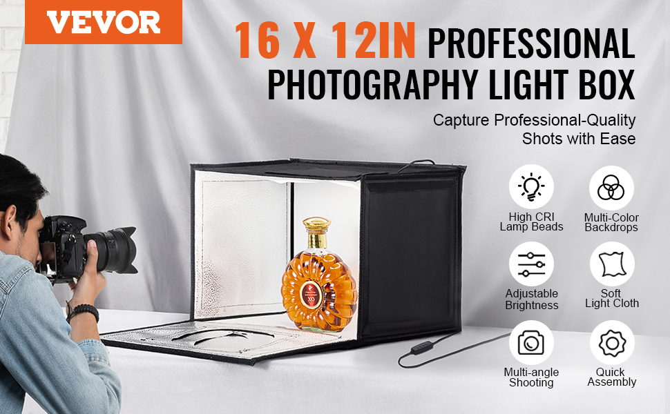 VEVOR Photo Studio Light Box 12"x12" 3000-5600K Adjustable 3 Color ...