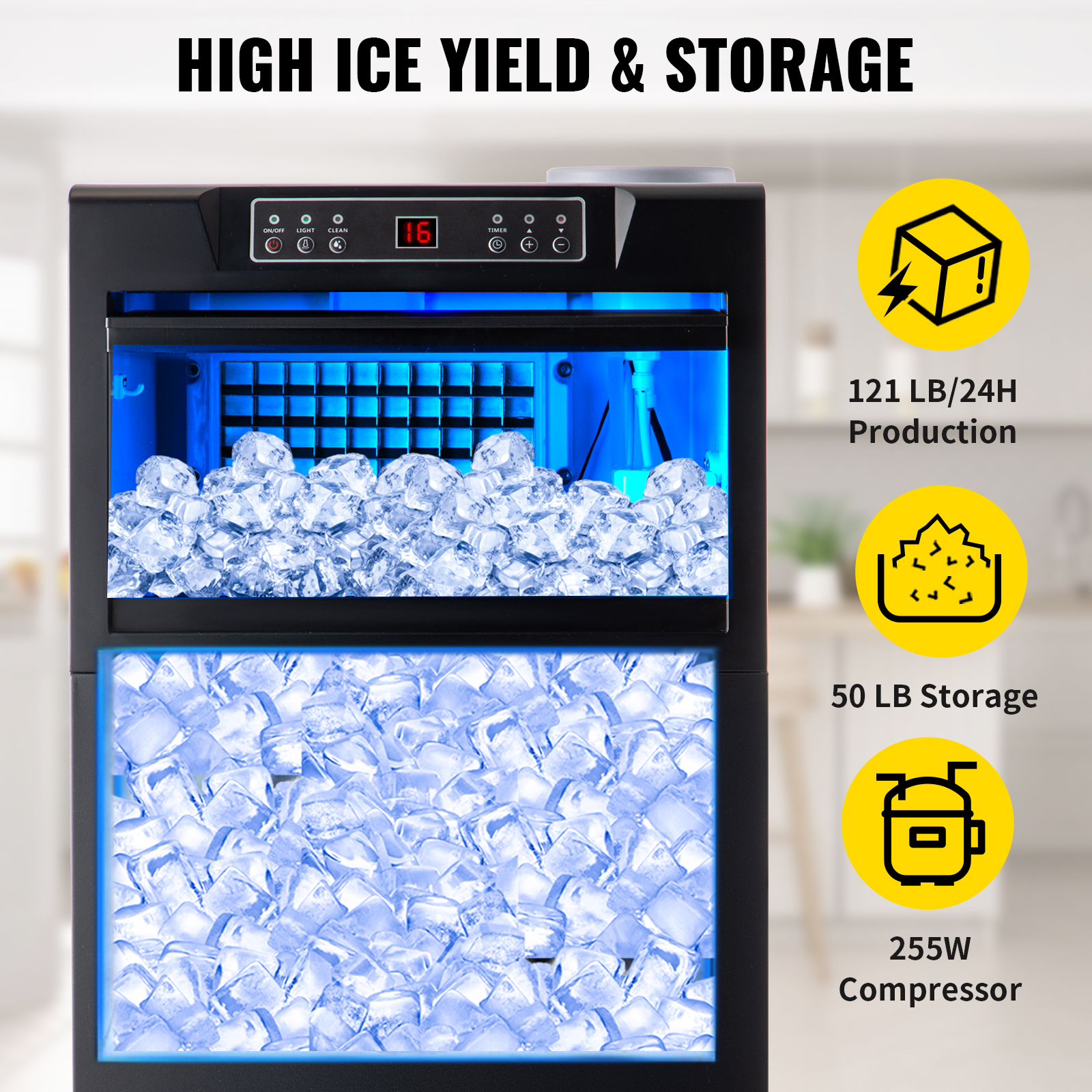 Vevor 121lb Commercial Ice Maker Built-in Ice Cube Maker Machine 50lb ...