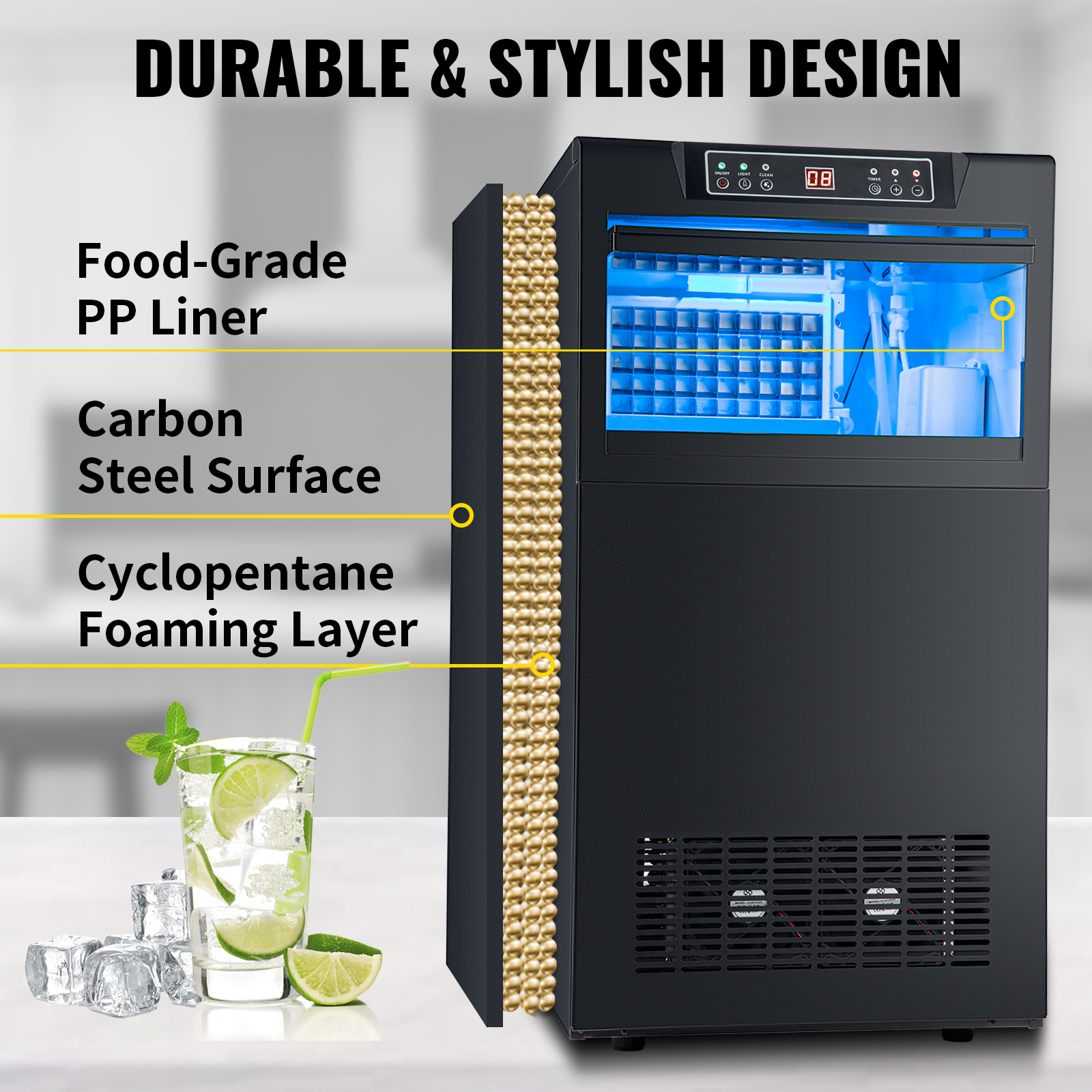 Vevor 121lb Commercial Ice Maker Built-in Ice Cube Maker Machine 50lb ...