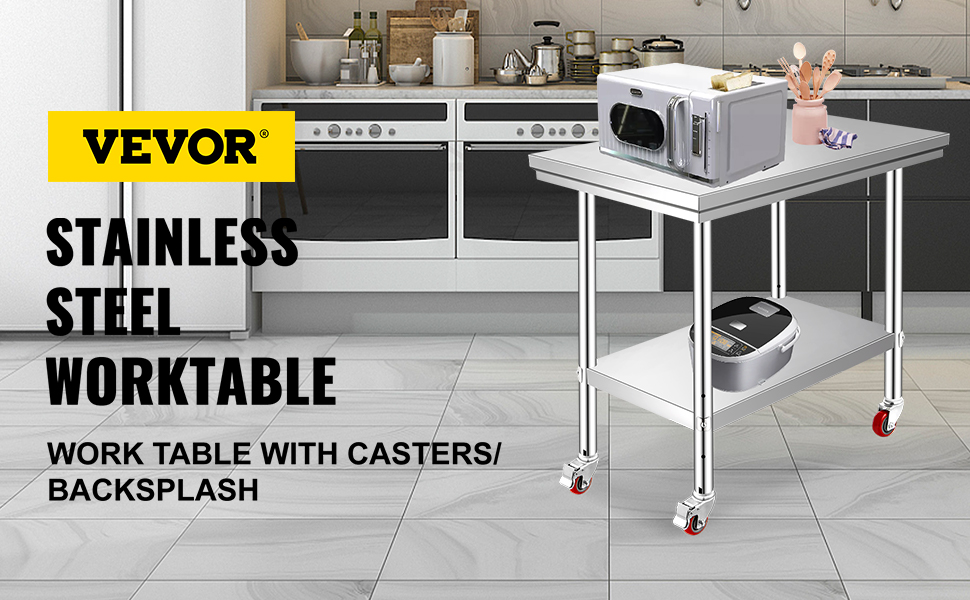 VEVOR Vevor Stainless Steel Work Table 60x30cm 4 Caster Rectangular ...