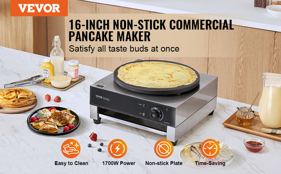 VEVOR 16-Inch Electric Crepe Maker Commercial Crepe Machine 1700W Non ...