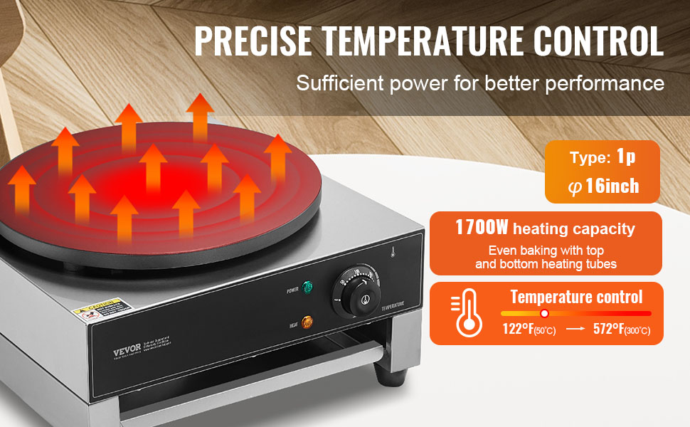 VEVOR 16-Inch Electric Crepe Maker Commercial Crepe Machine 1700W Non ...